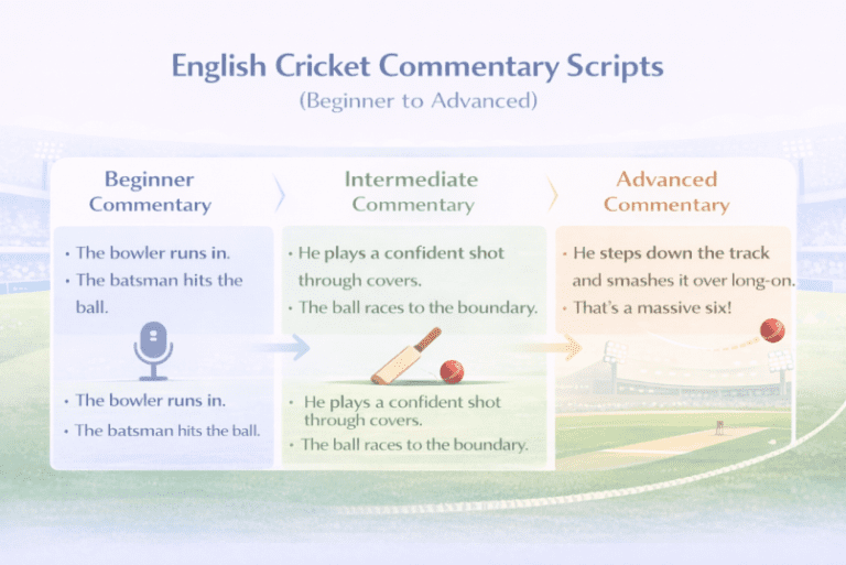 English Cricket Commentary Scripts (Beginner to Advanced) - Practice ...