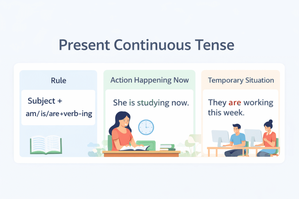 Present Continuous Tense – Rules, Uses & Examples - Practice English Online